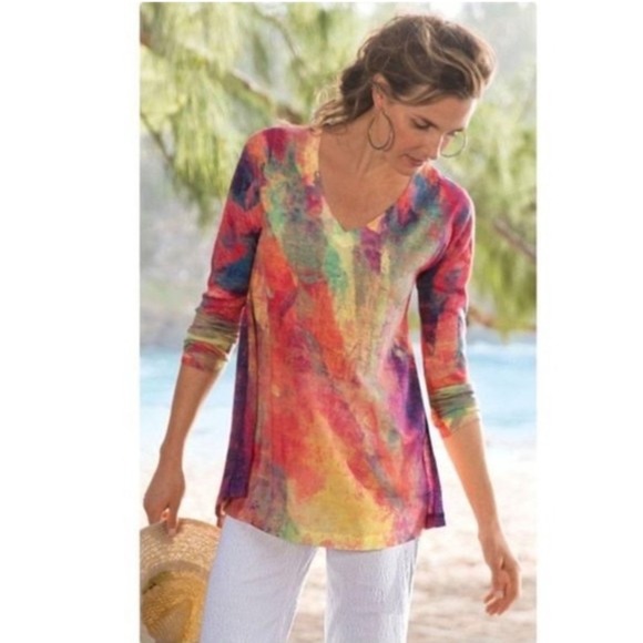 Soft Surroundings | Tops | Soft Surroundings Multi Color V Neck Long ...